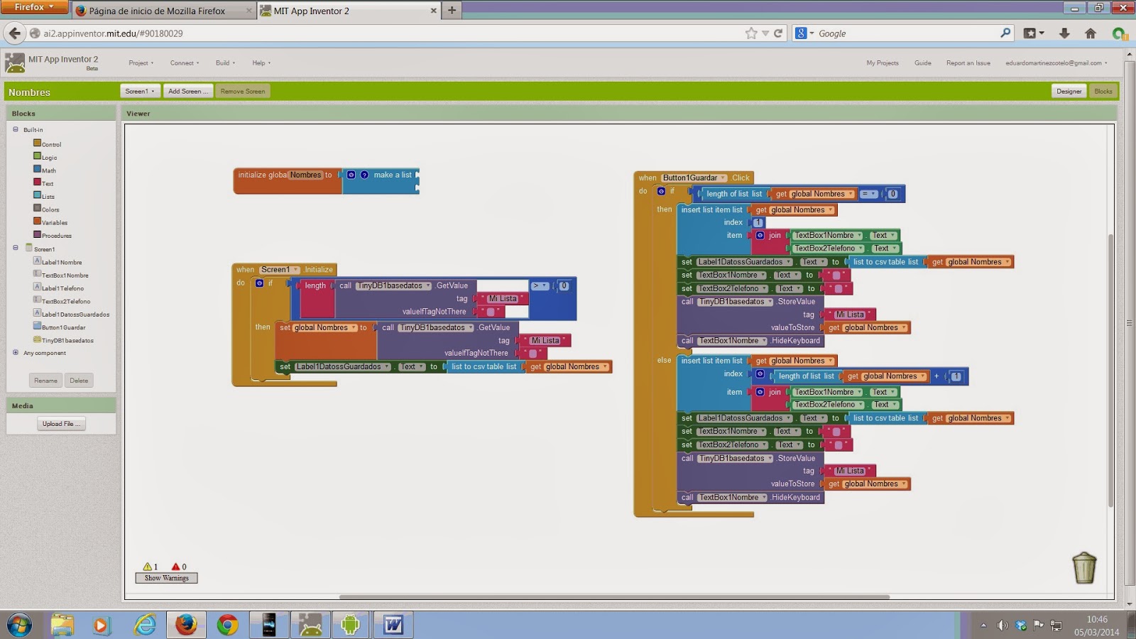 APP INVENTOR: Base de datos en App inventor