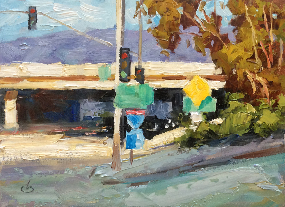 TOM BROWN FINE ART: FREEWAY, CALIFORNIA IMPRESSIONIST PAINTING by TOM BROWN