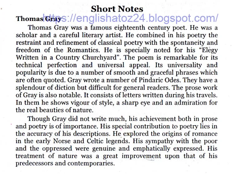 Short Notes (Elegy written in a country churchyard – Thomas Gray ...