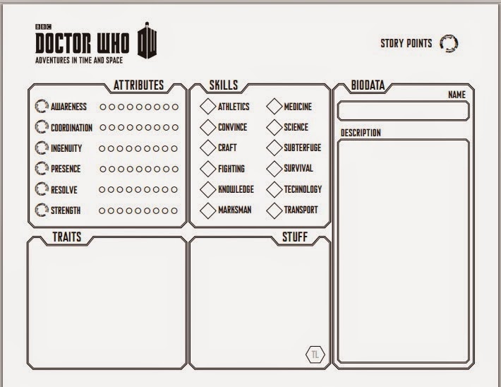 Vortex System: Doctor Who character sheet - printer friendly