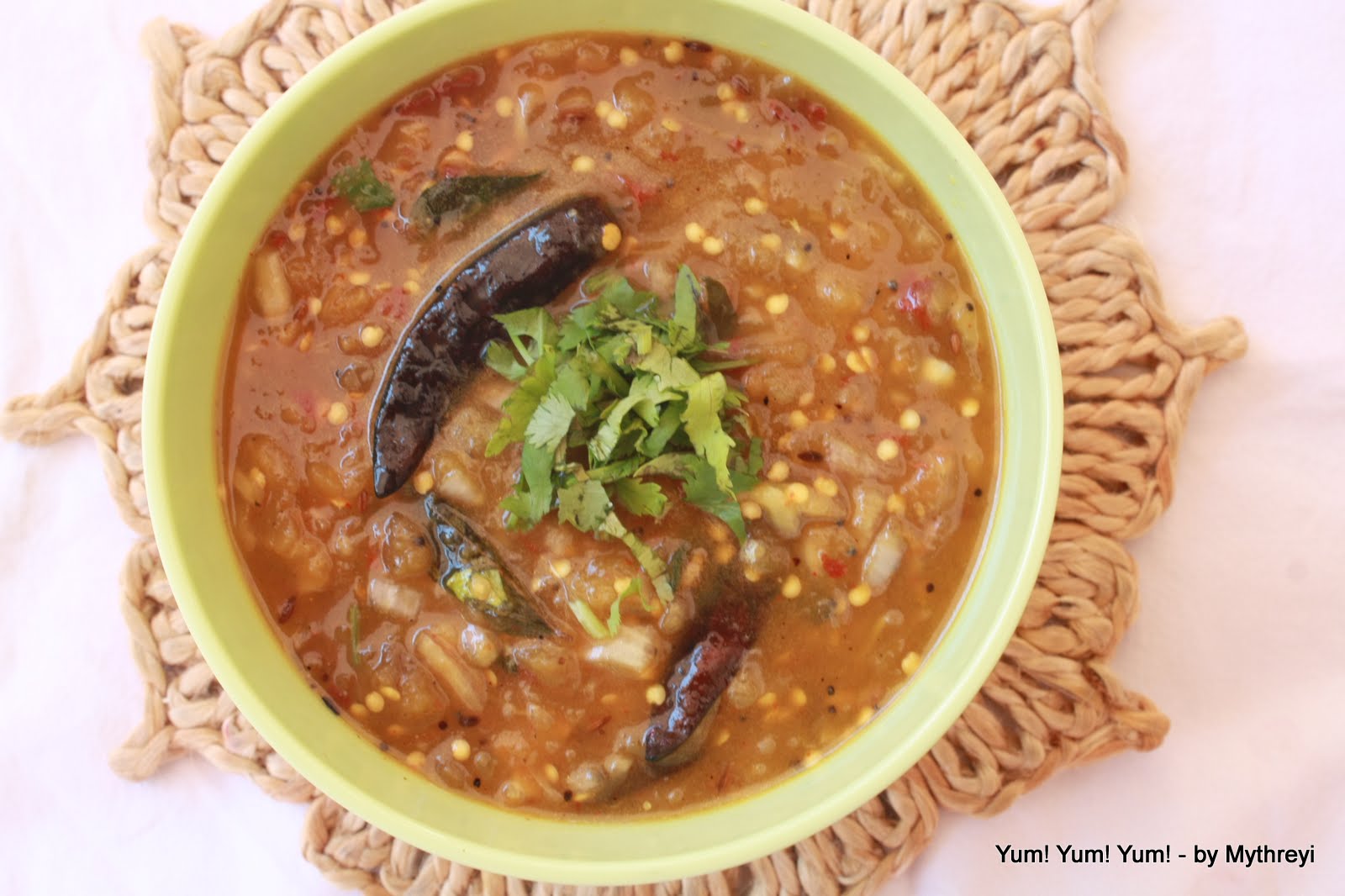 Yum! Yum! Yum!: Vankaya Pachi Pulusu / Roasted Eggplant Stew