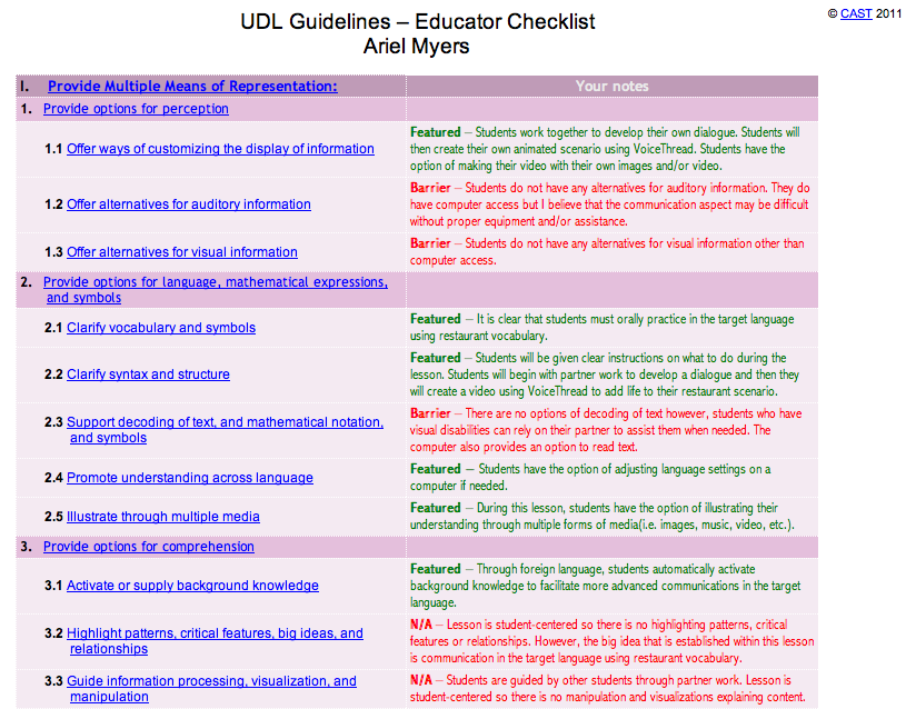 UDL Educator Checklist: UDL Educator Checklist