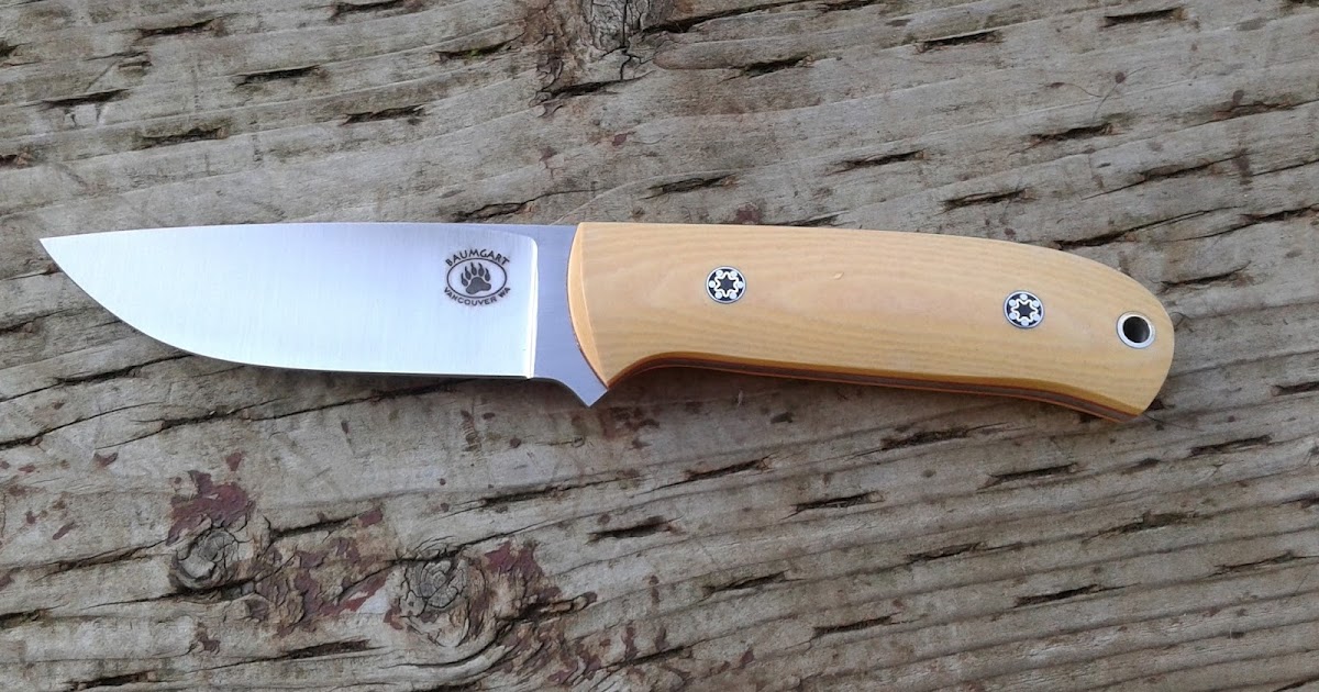 Baumgart Handmade Knives: Bone Linen Micarta Large Drop Point Hunter