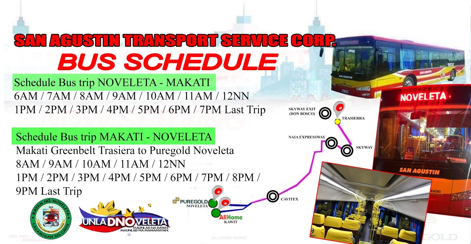 NOVELETA TOWN: Schedule Bus Trip of Point-to-Point Bus Route Noveleta ...