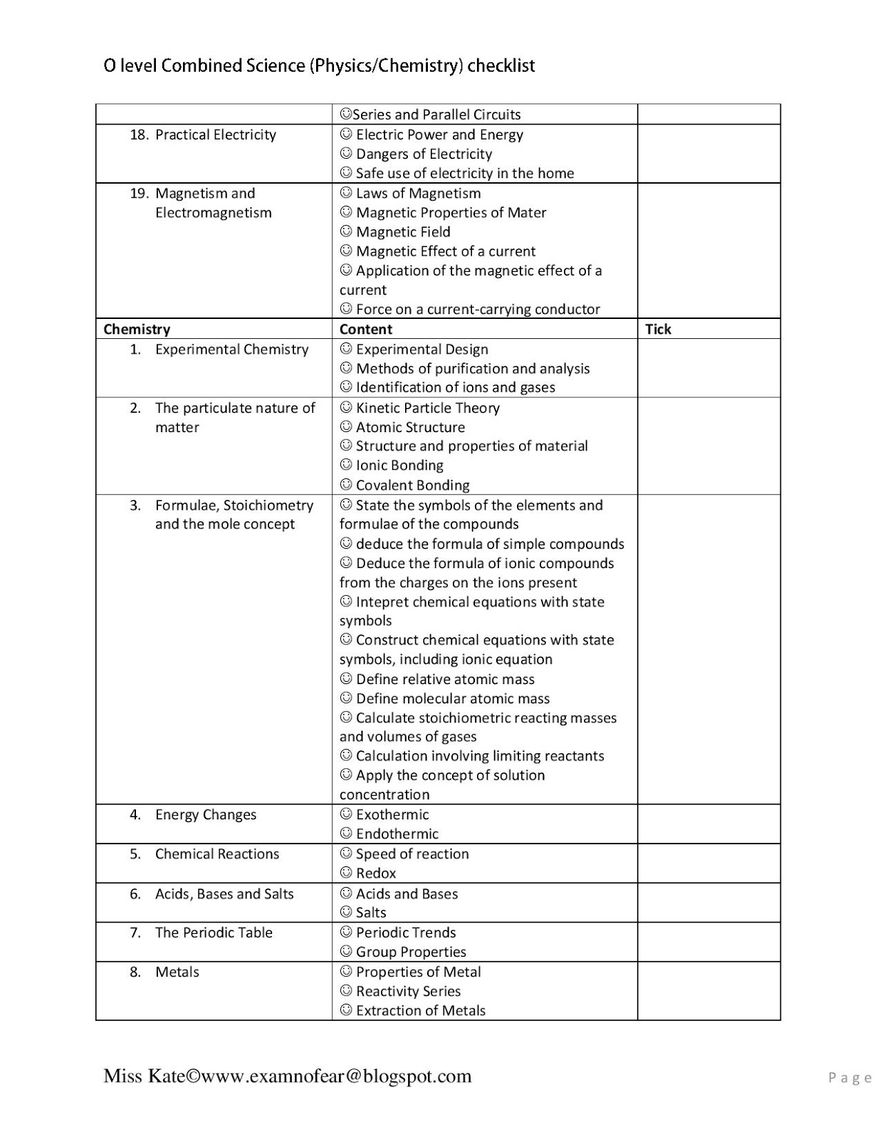 Practice makes perfect: Checklist for O level Combined Physics/ Chemistry