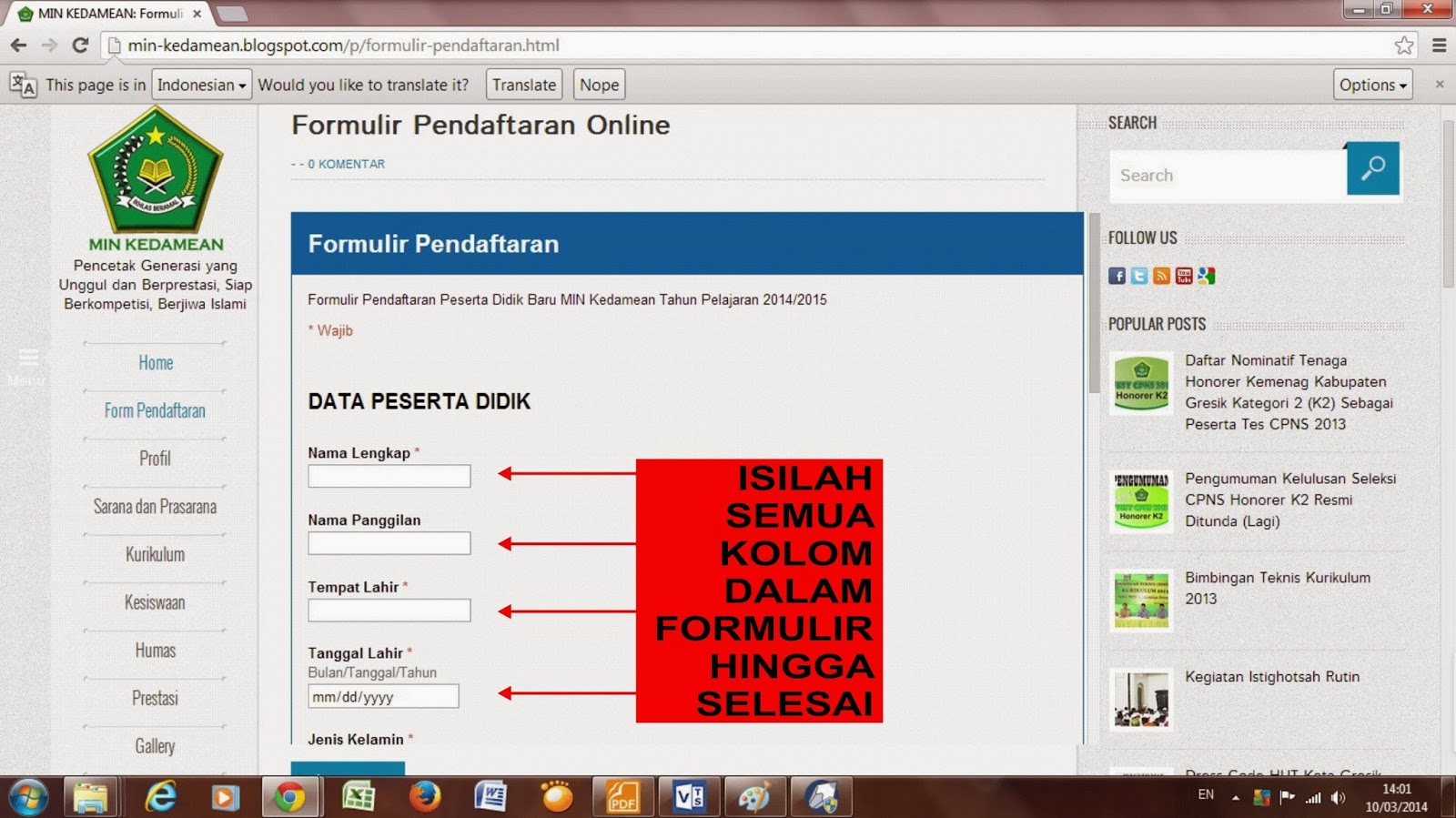 Contoh Formulir Pendaftaran Siswa Baru Madrasah Ibtidaiyah | Contoh ...