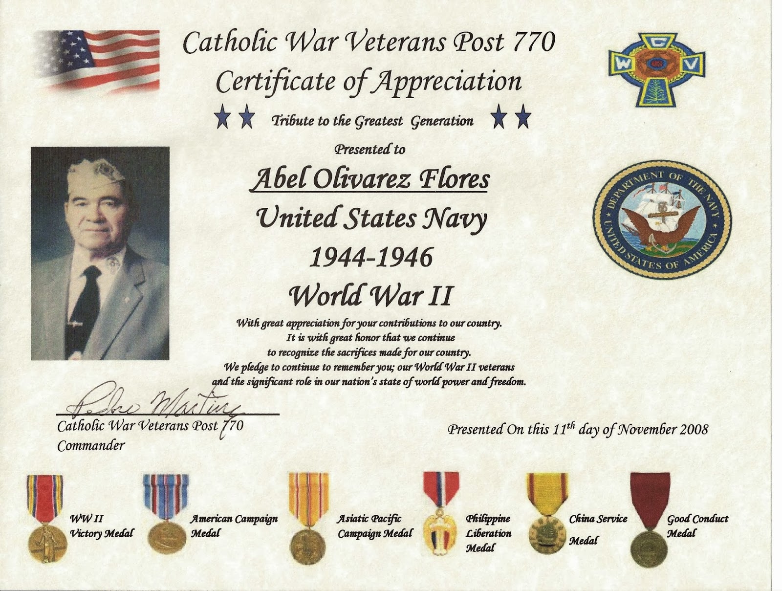 CATHOLIC WAR VETERANS - WESLACO TEXAS: WWII VETERAN ABEL FLORES IS THE ...