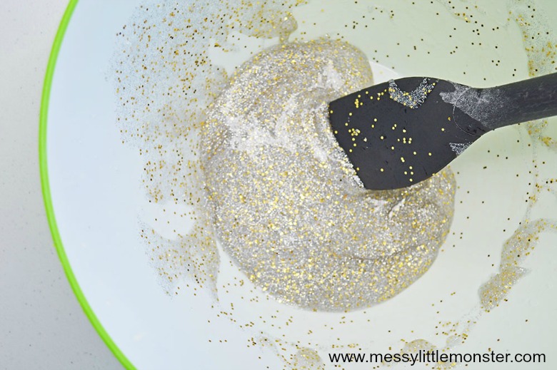 Sparkly Silver Slime Recipe using Contact Solution - Messy Little Monster