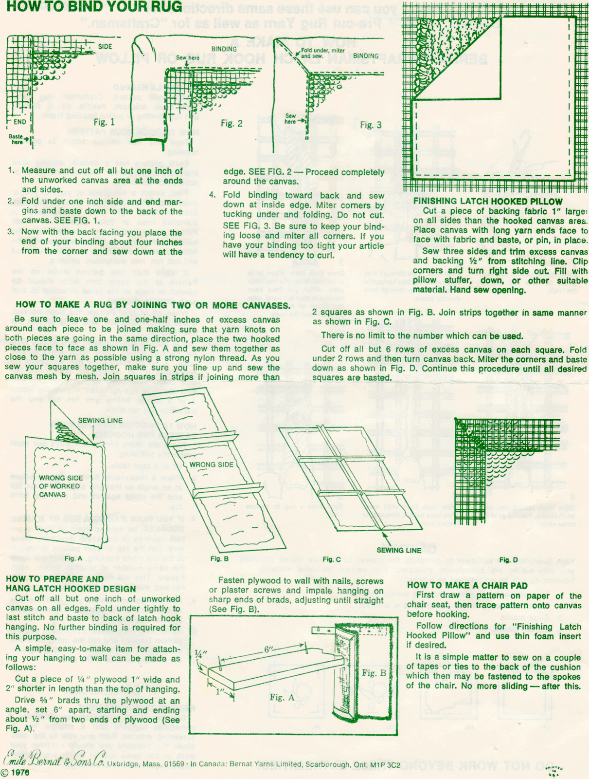 Baitisj: Bernat Latch Hook Rug Instructions, "Junior Babyland," 1976