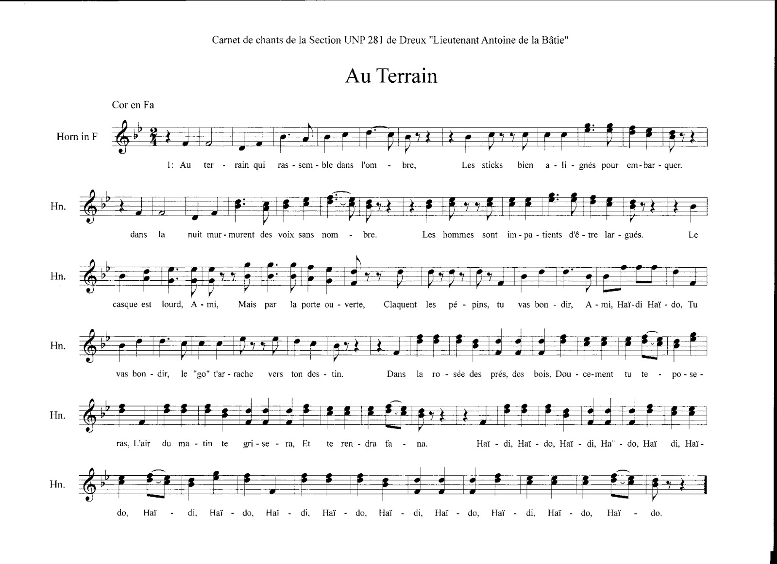 Chants des Paras de France en Paroles et en... Partitions: Cor en Fa