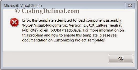 Error : This template attempted to load component assembly Nuget ... Error : This template attempted to load component assembly Nuget ...