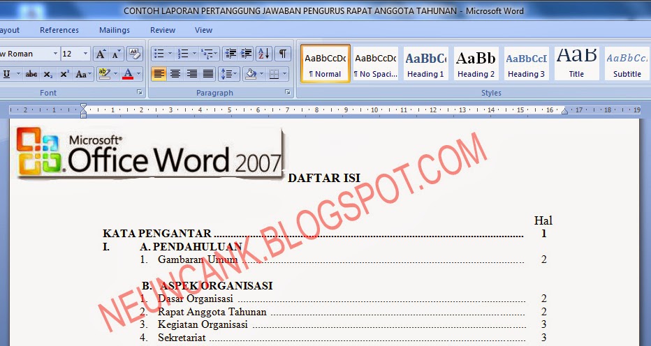 Ne' Uncankg: Cara Membuat Daftar Isi Rapi MS. Word 2007