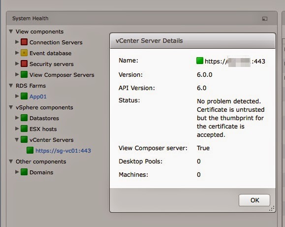 Unable to verify certificate for vCenter on Horizon View Connection Server