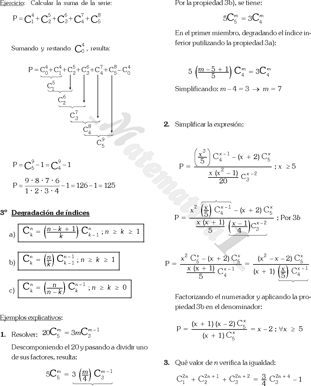 FACTORIAL DE UN NUMERO Y NUMERO COMBINATORIO EJERCICIOS RESUELTOS PDF