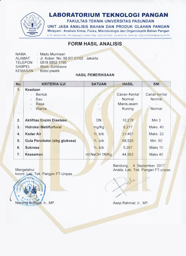 MADU MURNISARI: HASIL UJI LAB