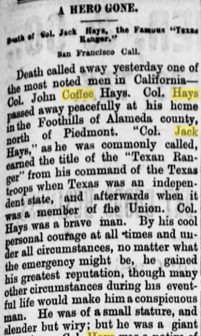 Gone To Texas: John Coffee "Jack" Hays