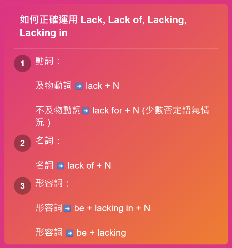 郭潔英文 Jess English: 如何正確運用 Lack, Lack of, Lacking, Lacking in