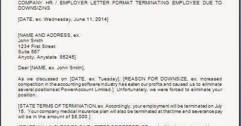 Sample Termination Letter to Employee Due to Downsizing