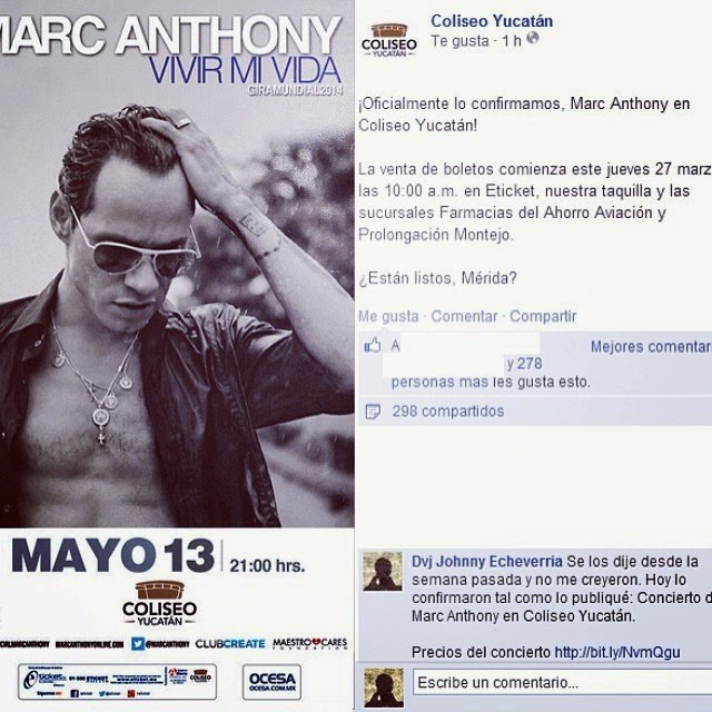 El Blog de JEDi: Confirman concierto de Marc Anthony en Mérida