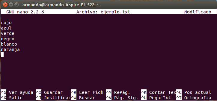 Comandos linux: Editar archivos con "nano"