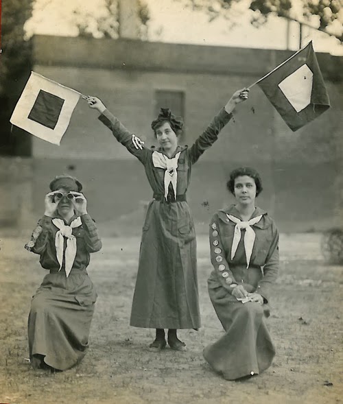 British Art: Girl Scouts practice their semaphore skills circa 1910s