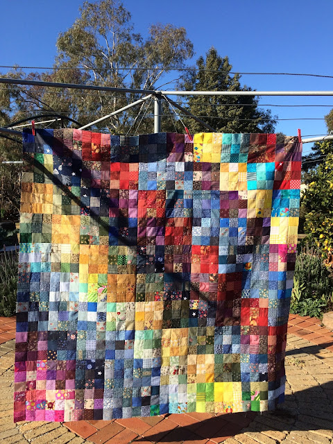 Mother Patchwork: Rainbow Scrappy Challenge Nine Patch Quilt