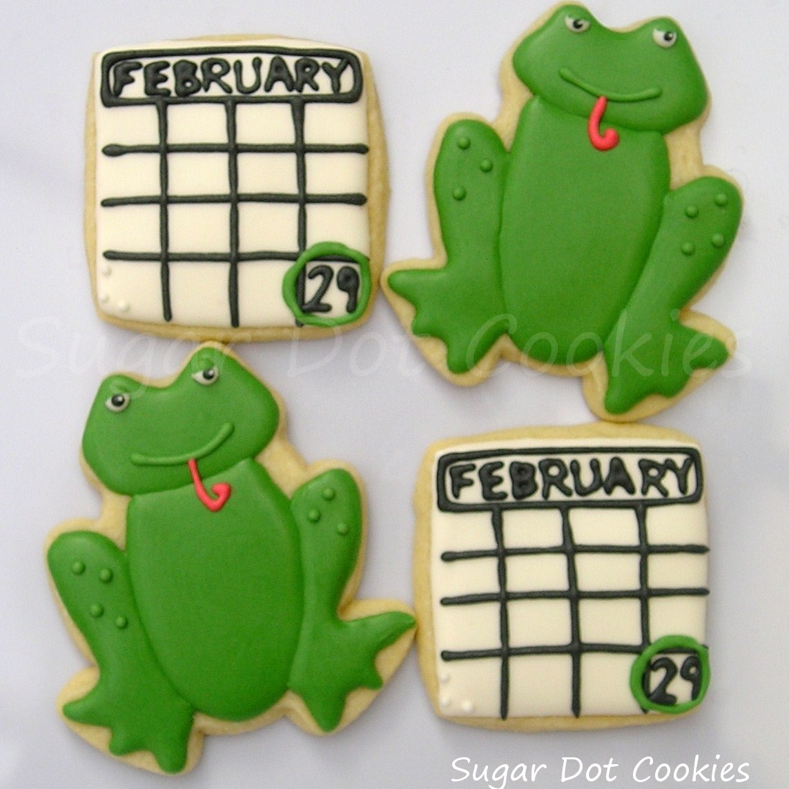 sugar fairy sweet: Leap Year Frog and Calendar Decorated Sugar Cookies