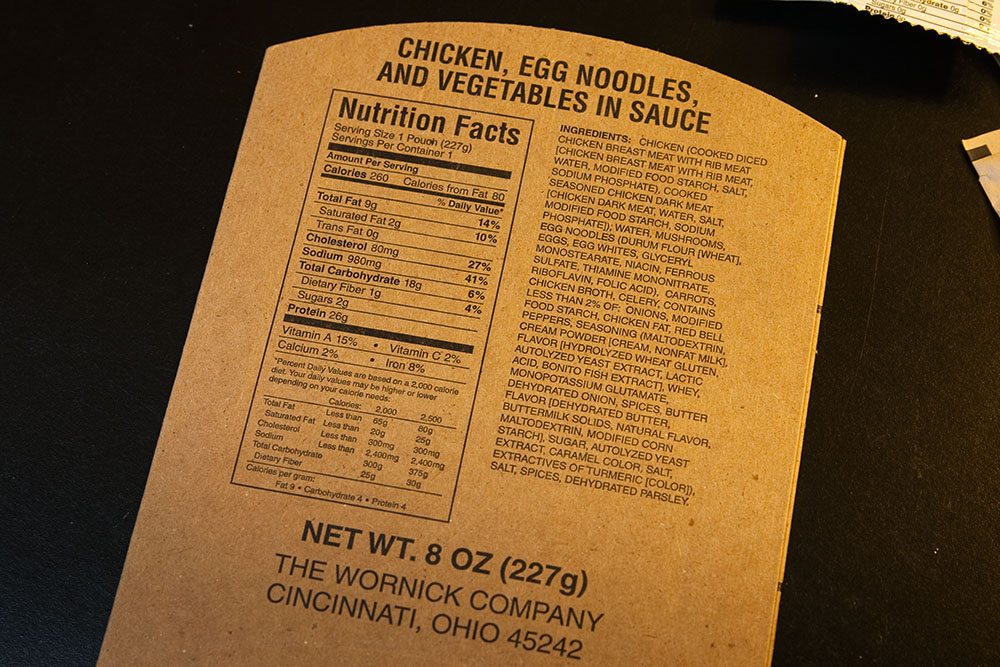 Women and Dreams: MRE Menu 3: Chicken, Noodles and Vegetables, in Sauce