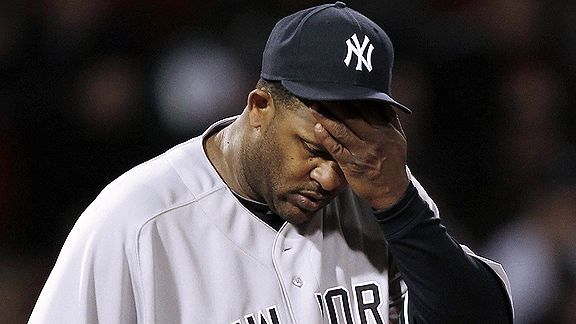 sad yankee fans: sabathia struggles, wipes forehead