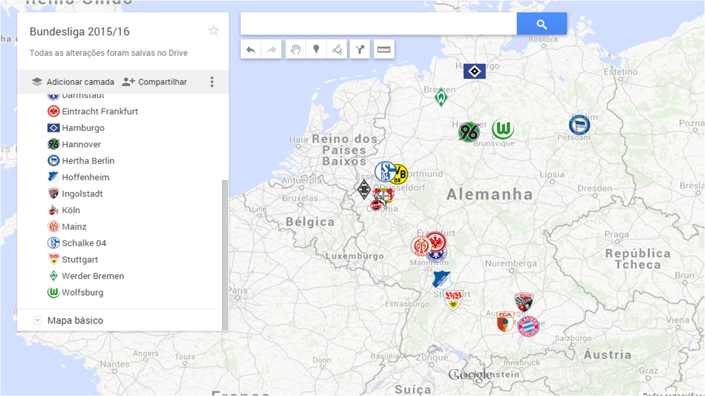 Esporte, Mapas e Excel: Mapa Interativo: Campeonato Alemão 2015/16