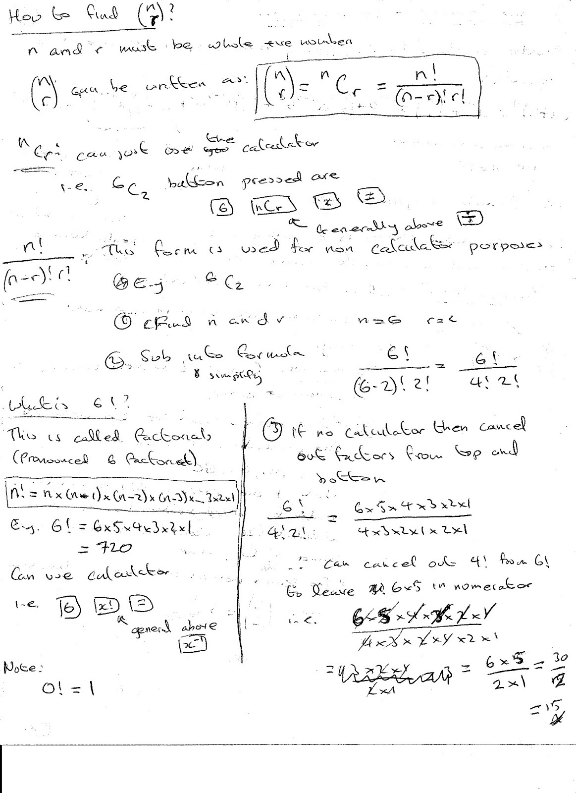 A Level Maths Notes: Binomial Expansion - Combinations