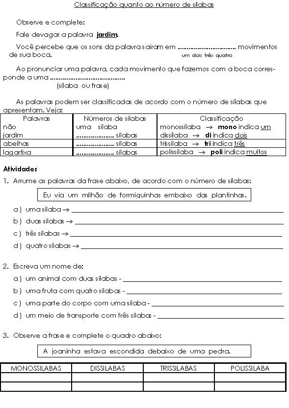 Aprendendo com a Tia Debora: EXERCÍCIOS - MONOSSÍLABA DISSÍLABA ...