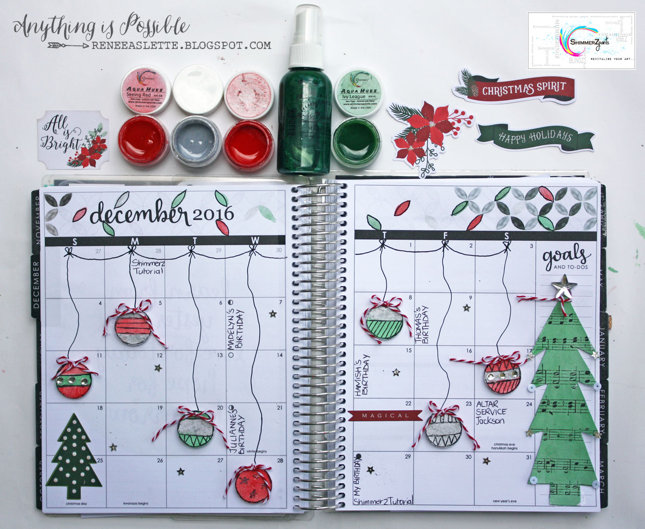 Shimmerz Paints: December Planner Layout 2016