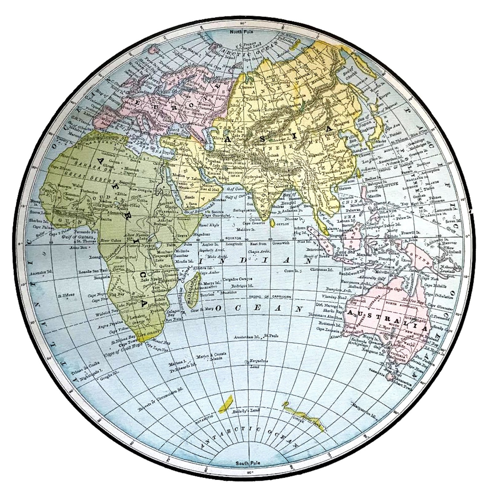 Eastern Hemisphere Continents Map