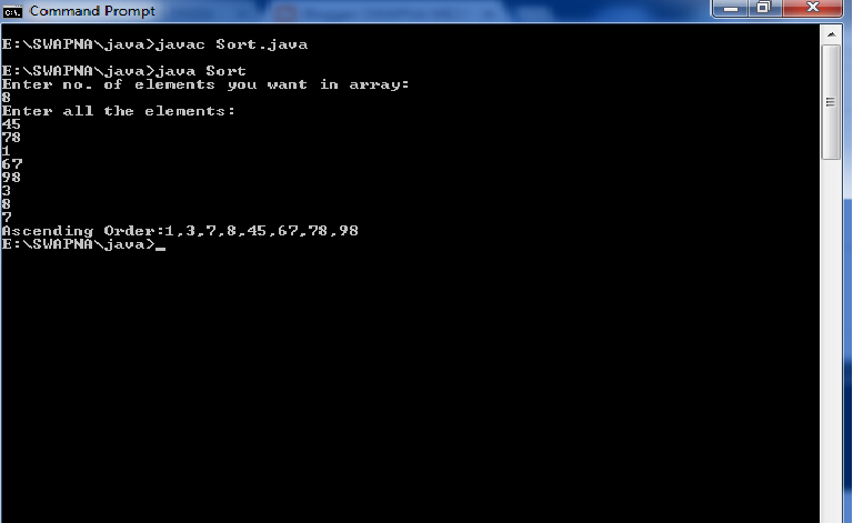 SWAPNA MEDIKONDA: Write a JAVA program to sort given list of numbers.