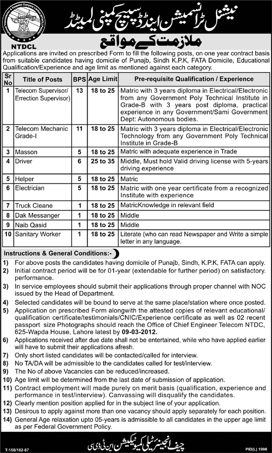 National Transmission and Dispatch Company Limited (NTDCL) Jobs ...