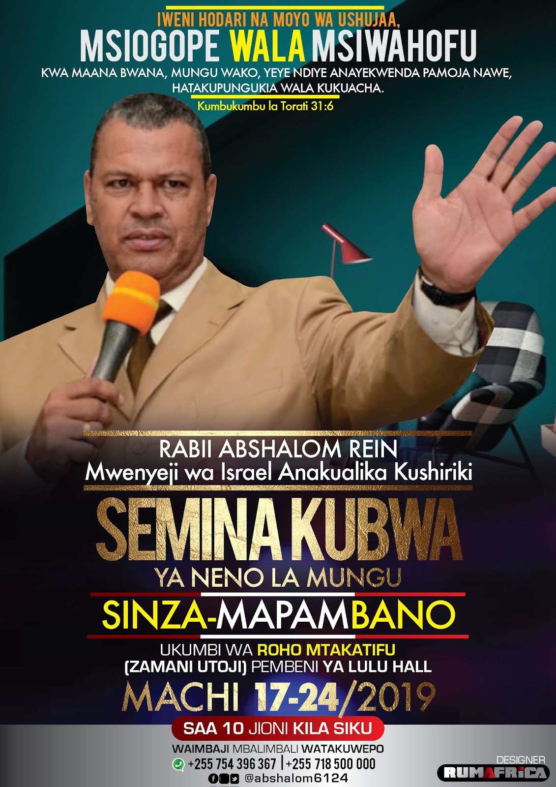 RUMAFRICA Tangazo. RABBI ABSHALOM REIN MZAWA WA ISRAEL KUWASHA MOTO WA ...