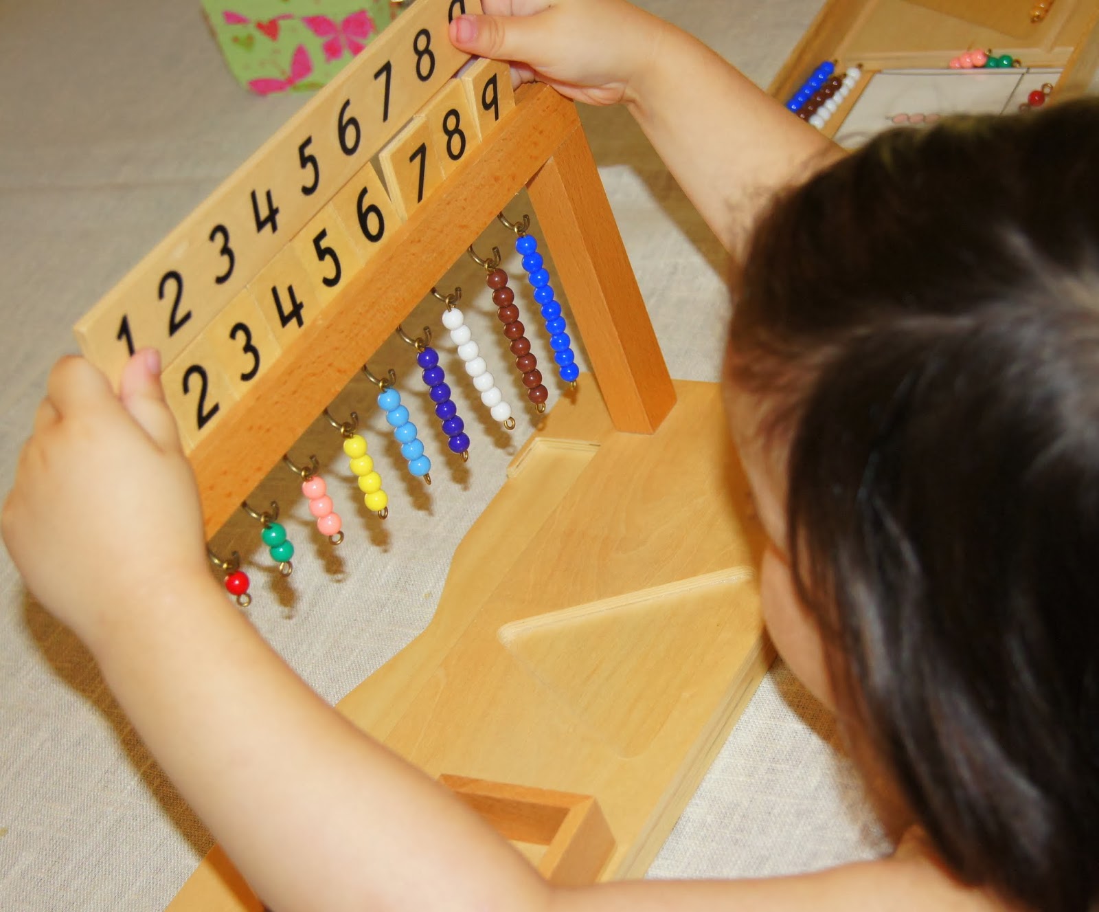 Montessori Math - Hanging Bead Stair Frame - "Making Montessori Ours"