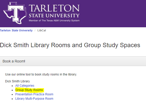 Library Online Lounge - Tarleton Libraries: New Online Room Reservation ...