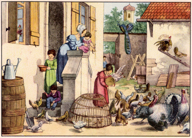 Huehnerleiterwelten: Der Hühnerhof von Johann Michael Voltz, um 1823