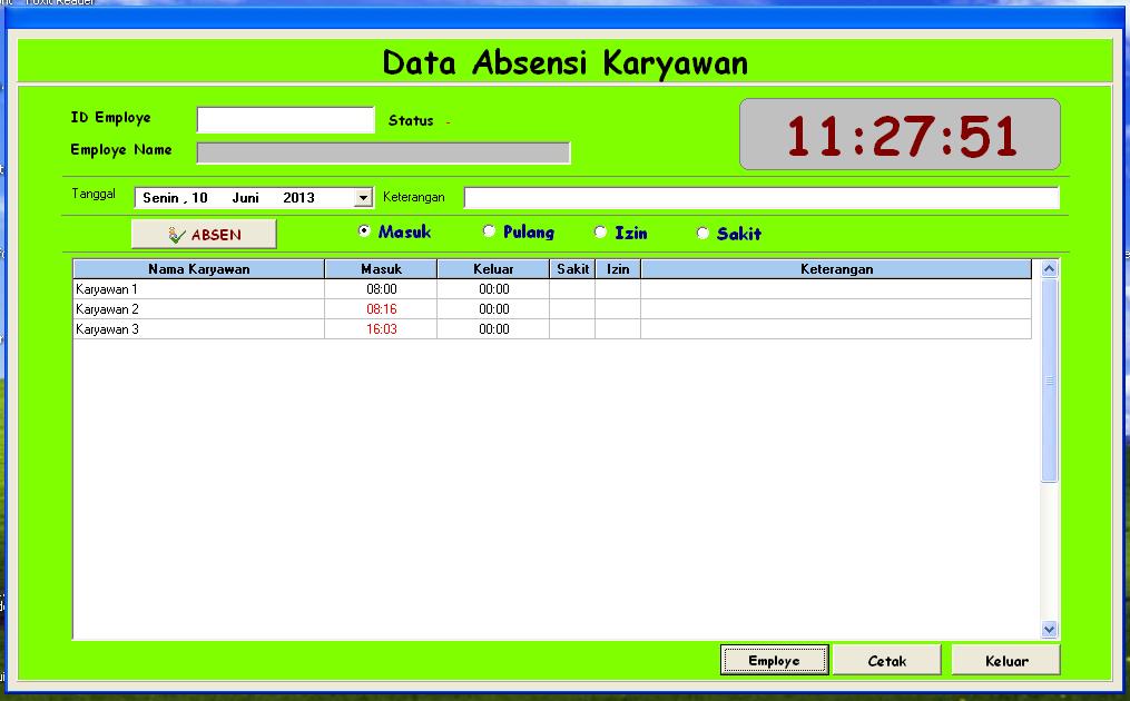 Contoh Program Absensi dengan delphi Contoh Program Absensi dengan delphi