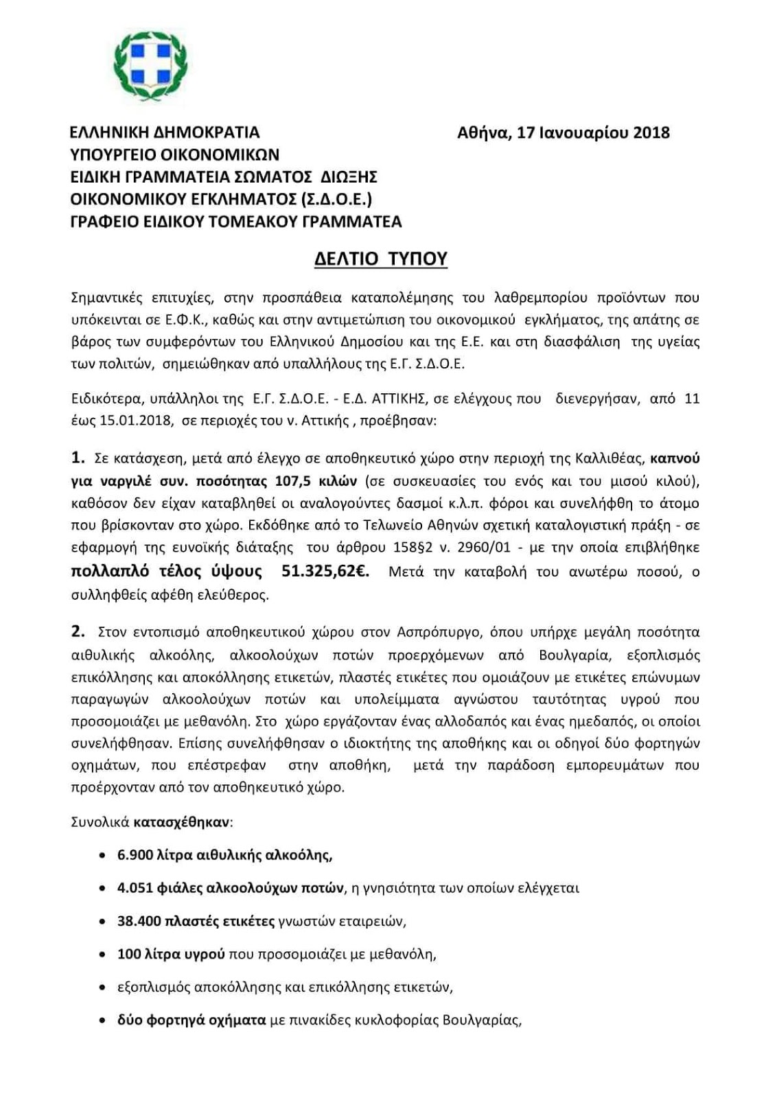 ΤΕΛΩΝΕΙΑΚΑ ΝΕΑ - ΕΚΤΕΛΩΝΙΣΤΕΣ - ΕΚΤΕΛΩΝΙΣΜΟΣ - ΛΙΜΑΝΙΑ: Δελτίο Τύπου ...