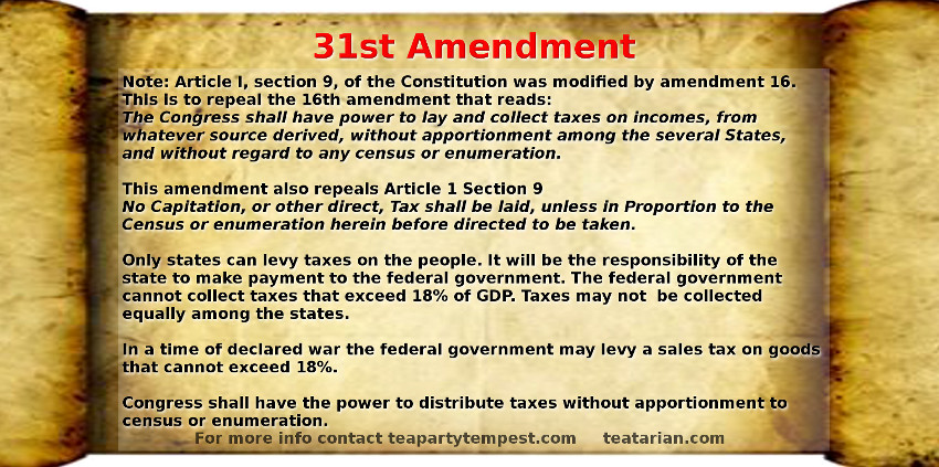 Tea Party Tempest: 31st Amendment (Freedom tax)
