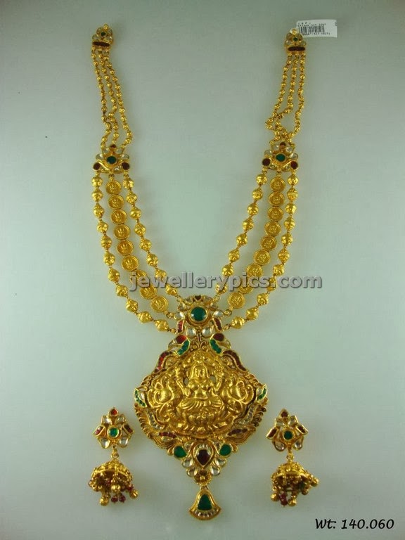 jewellery design pictures: Kasu mala in gold beaded step chain design