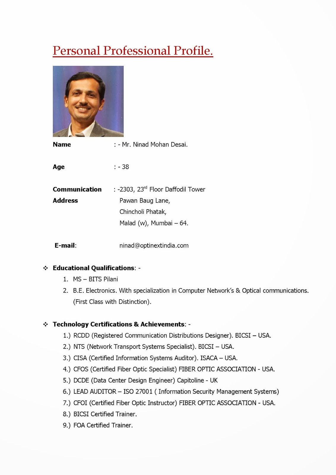 My personal professional Profile