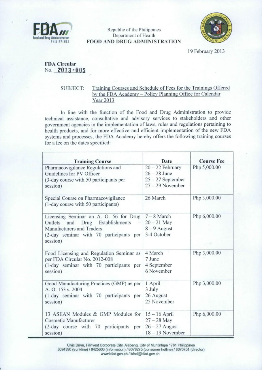 PHARMACY: FDA Seminar and Training for 2013
