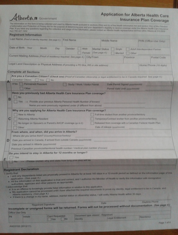 Chilenos WH: ALBERTA PERSONAL HEALTH CARD