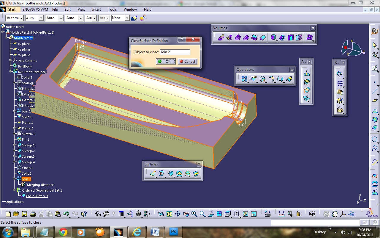 CATIA V5 Bottle Mold Design - CATIA V5 Tutorial
