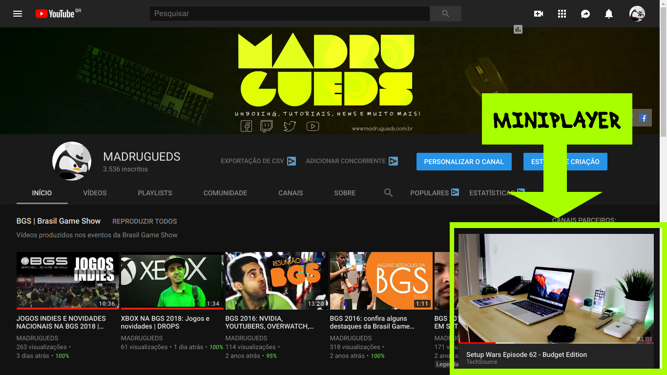 NOVA FUNÇÃO MINIPLAYER NO YOUTUBE - MADRUTECH