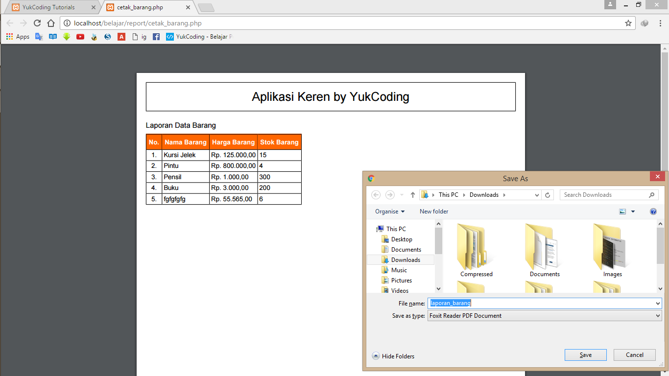 Membuat Report (Laporan) PDF dengan html2pdf dan PHP mysqli OOP (9) - YukCoding Course